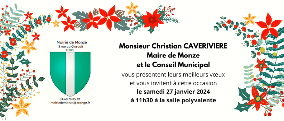 Cérémonie des vœux 2024 - Invitation - Mairie de Monze (Aude)